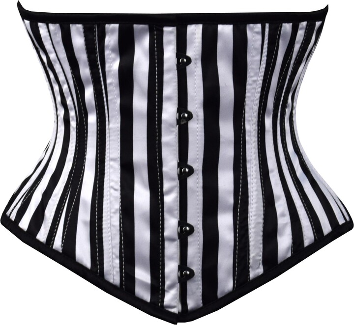 Corsets Island Striped Corset Waist Trainer Steel Boned Satin Waspie ...