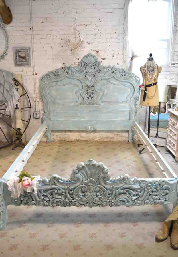 Etsy French Bed Painted Cottage Shabby Chic Rococo Bed Aqua Queen ...