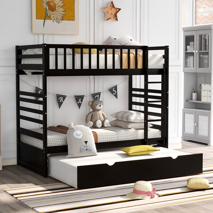 EDWINRAY Twin Size Wooden Bunk Beds,Trundle bed for Kids with Safety ...