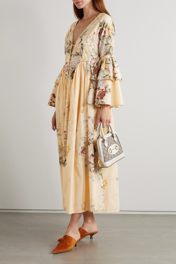 Batsheva + Laura Ashley Bryer Gathered Floral-print Cotton-poplin Midi ...