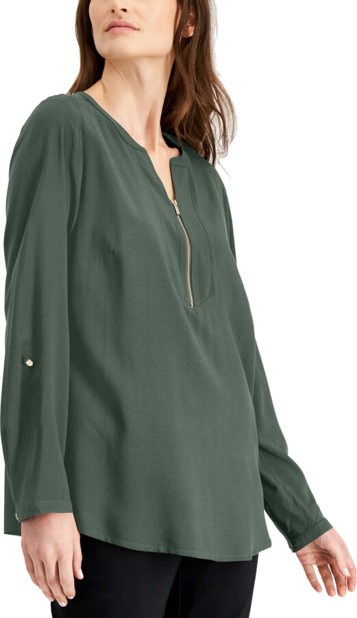 JM Collection Solid Zip-Neck Utility Top, Created for Macy's - ShopStyle