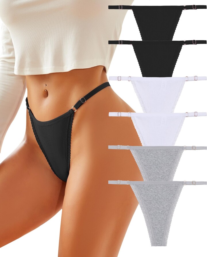 FINETOO Adjustable G String Thongs for Women Cotton Underwear Low Rise T-back Sexy Tangas Lace ...