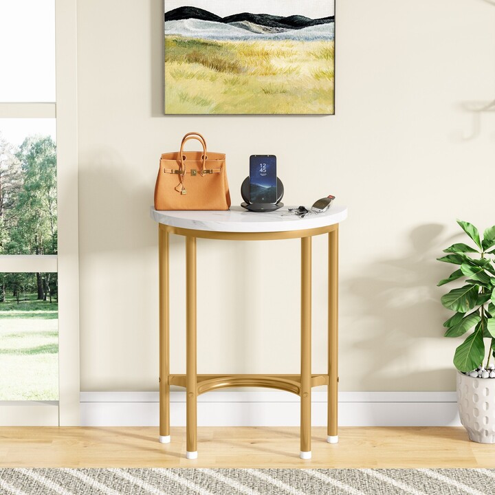 LEE Furniture 20'' Faux Marble End Table, Semi-Circle Side Table ...