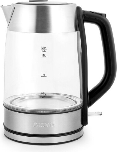 Aroma 1.7L Glass Electric Kettle: Stainless Steel Lid, Automatic Shut ...