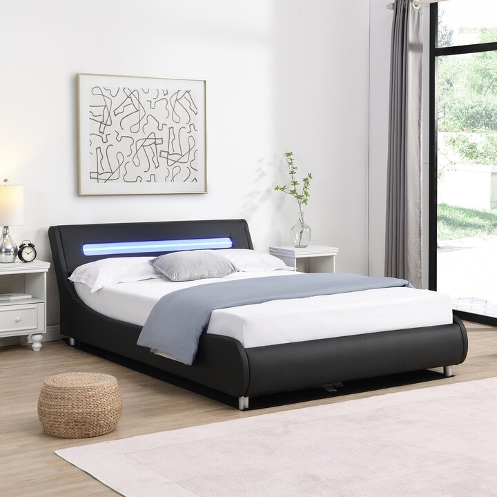 TOSWIN Full Size Low Profile Upholstered Platform Bed with LED Headboard - ShopStyle
