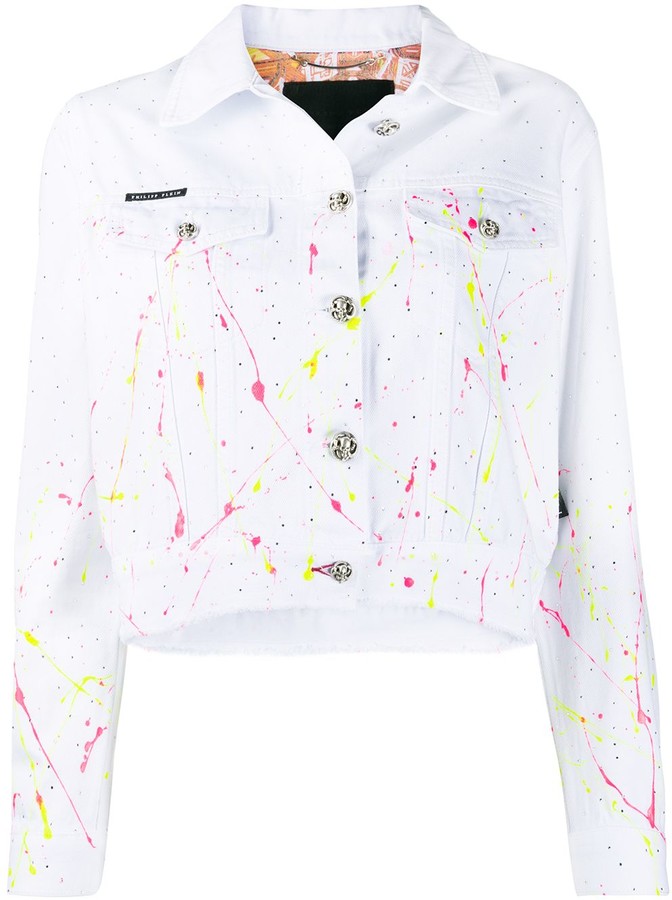 Philipp Plein Denim Paint Splatter Jacket - ShopStyle