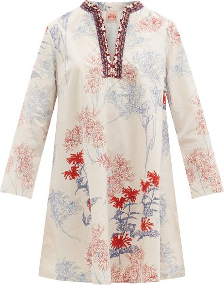 Emporio Sirenuse Charlotte Spring Flowers-print Cotton Mini Dress ...