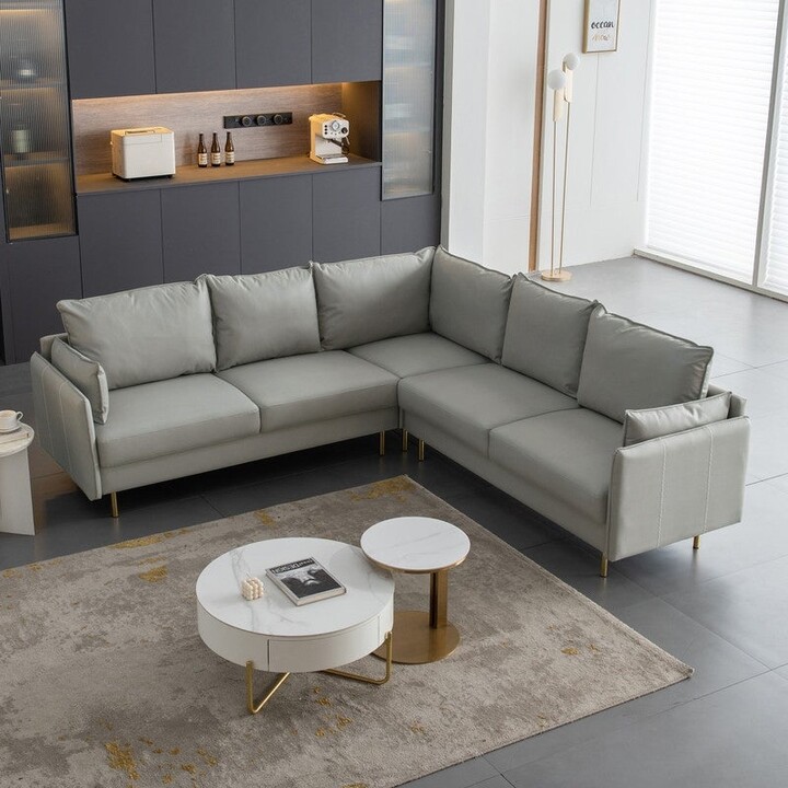 IGEMAN Technical Leather L-Shaped Sectional Sofas Modern Luxurious High-Grade Comfort ...