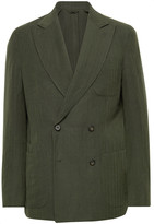 Aimé Leon Dore + Drake's Double-Breasted Herringbone Wool And Linen-Blend Suit Jacket ...