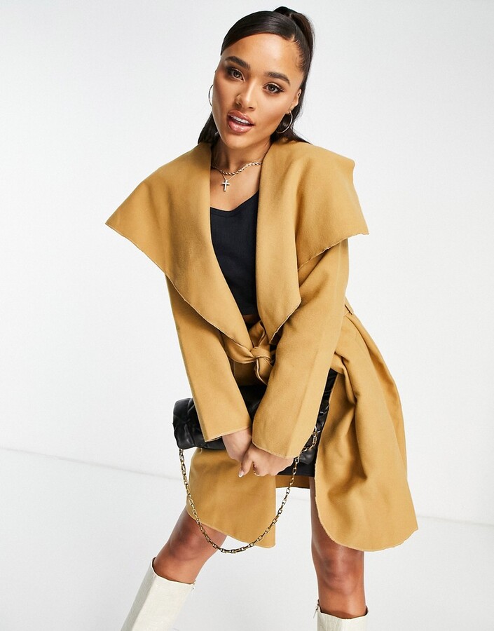 Parisian waterfall collar jacket in camel - ShopStyle