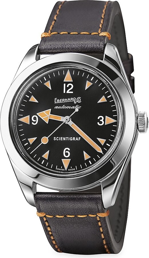Eberhard Scientigraf Steel Leather Strap Watch - ShopStyle