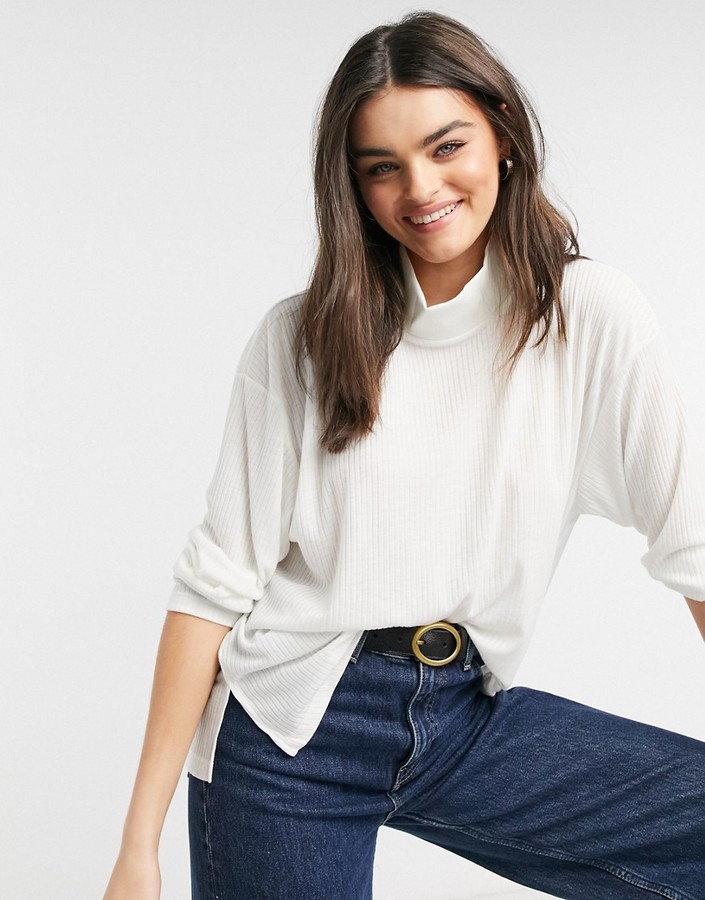 ASOS DESIGN oversized top in drapey rib with structured high neck in ...