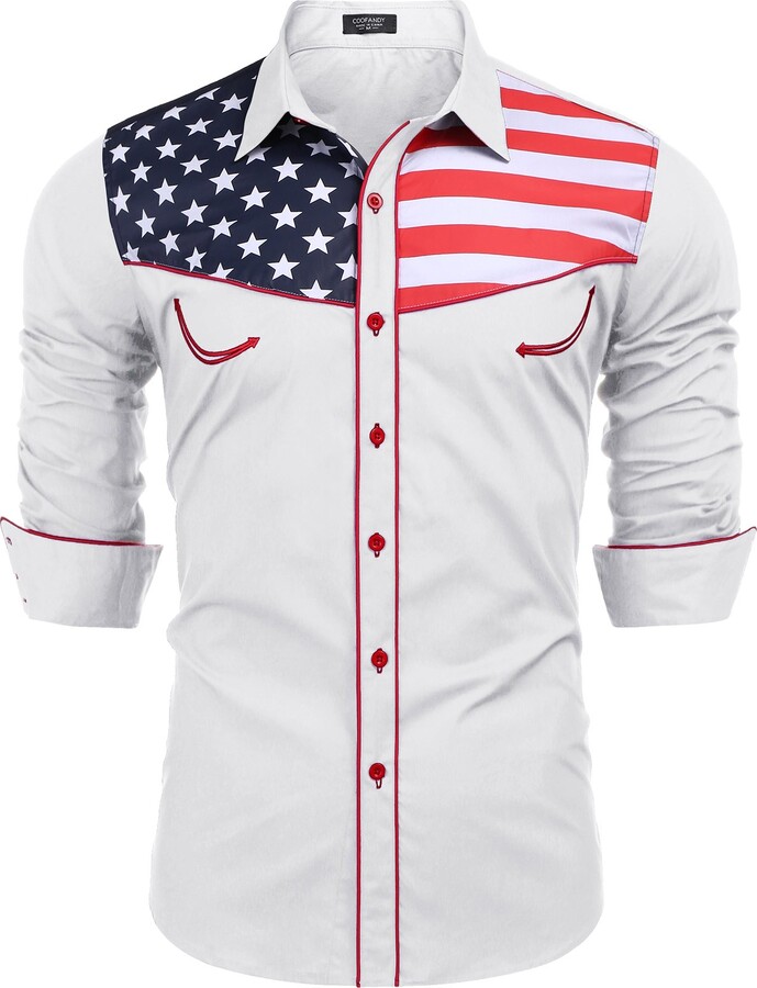 COOFANDY Men's Casual American Flag Button Down Shirts Slim Fit Long ...