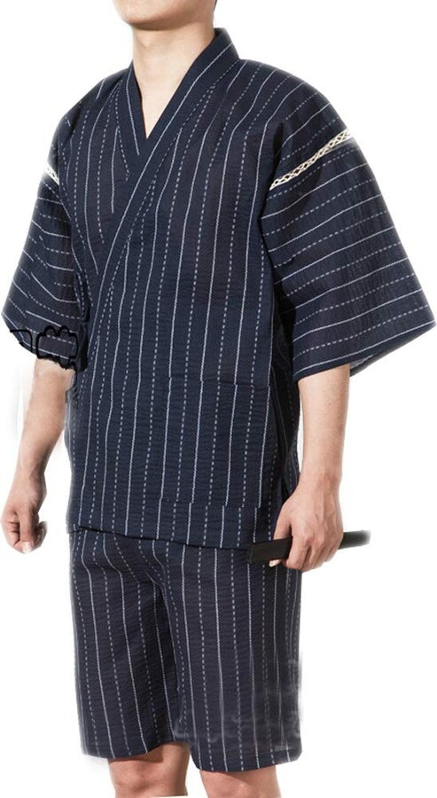 thefancypumpkin Jinbei Men's Japanese Style Dressing Gown Kimono Pajamas Suit Size XL-A03 ...
