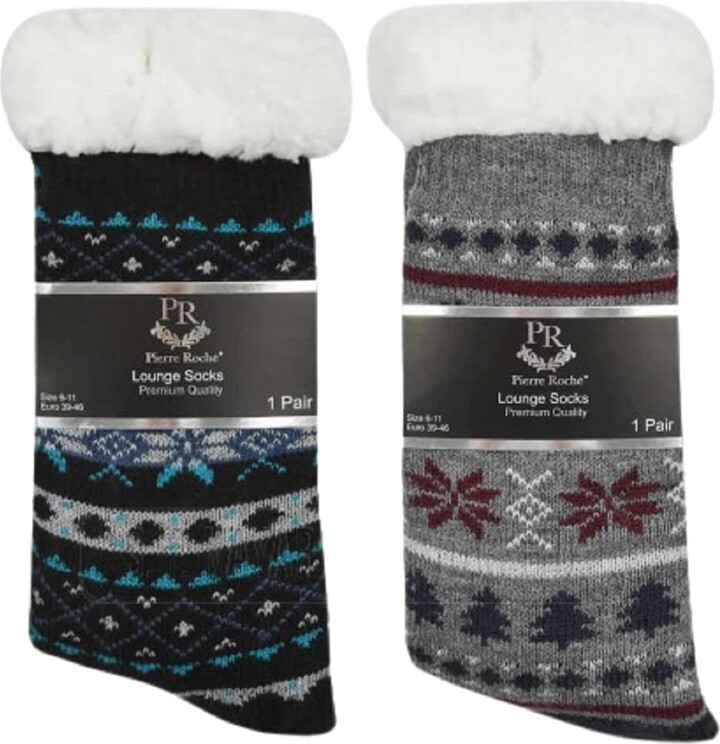 comfyfit New Men's Bed Socks 2 Pairs Fair isle Chunky Knitted Sherpa ...