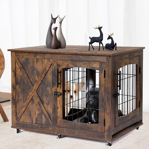 WhizMax Wooden Dog Crate Table with Tray, Dog House Kennel & Side End ...