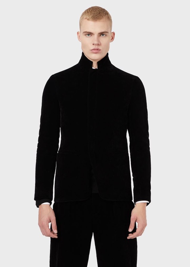 Emporio Armani Jacket With Guru Collar In 3D Leather-Effect Flocked ...