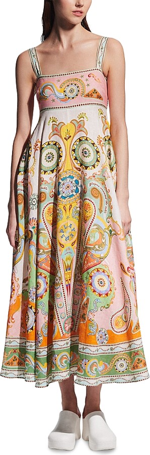ALÉMAIS Alemais Pinball Empire Waist Linen Midi Dress - ShopStyle