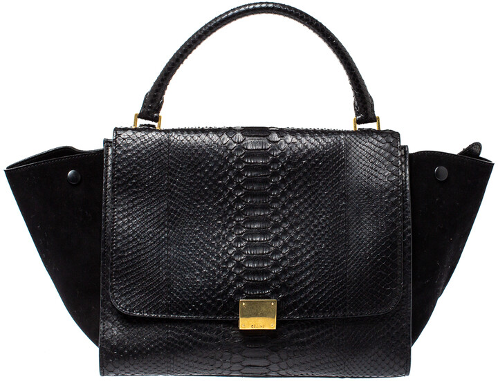 Celine Black Python and Suede Medium Trapeze Top Handle Bag - ShopStyle