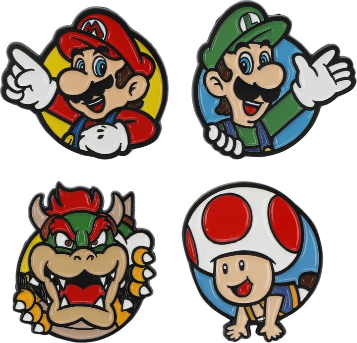 Super Mario Bros Super Mario, Luigi, Browser, & Toad 4-Pack Lapel Pins ...