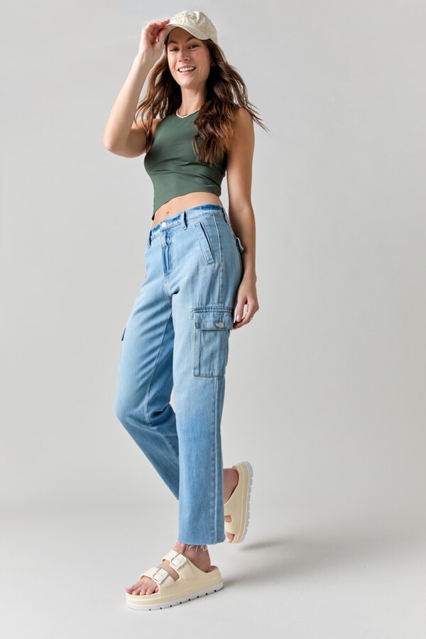 francesca's Alexandra Cargo Pocket Kick Crop Jeans - ShopStyle