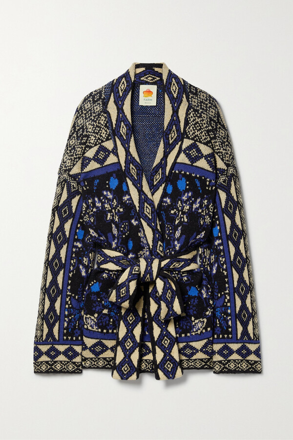 Farm Rio Beaded Jacquard-knit Cardigan - Black - ShopStyle