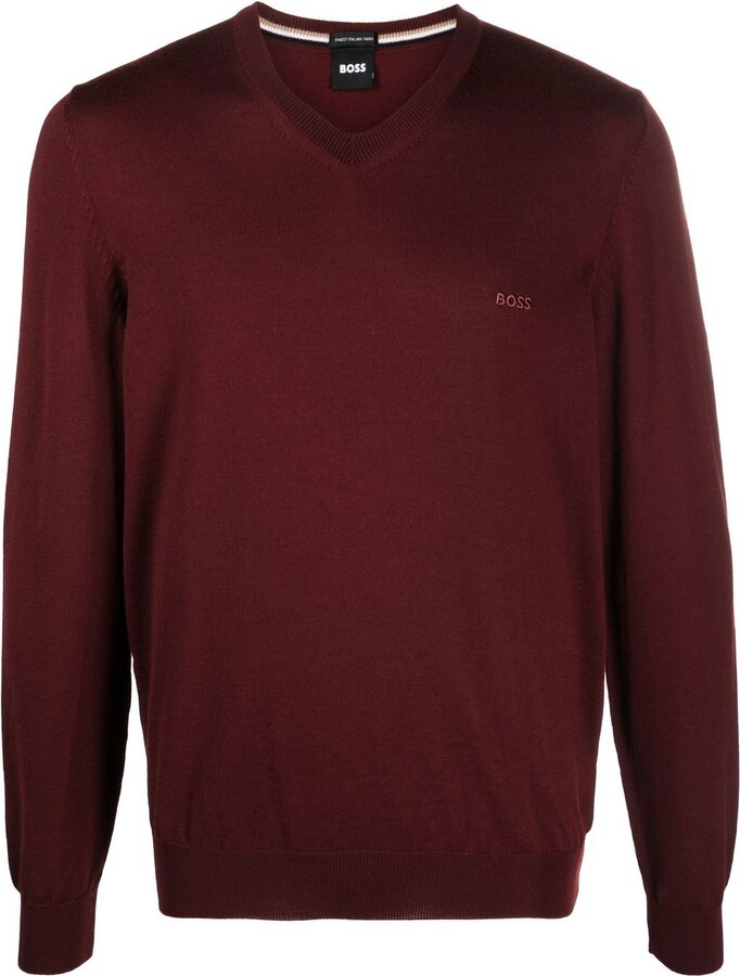 HUGO BOSS logo-embroidered V-neck jumper - ShopStyle