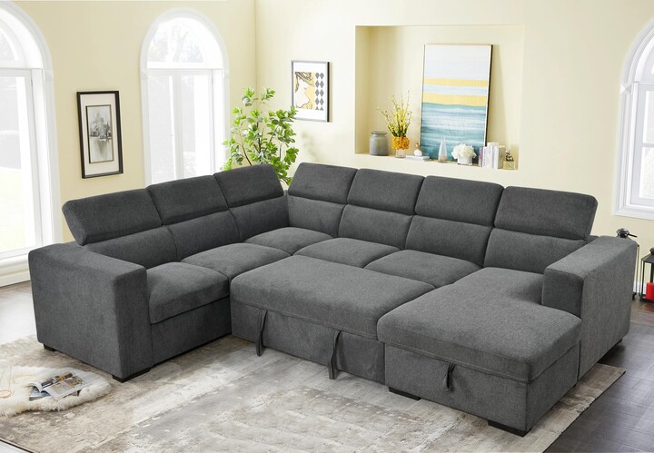 HOHOUSE 123" Oversized Modern U-Shaped 7-seat Sectional Adjustable ...