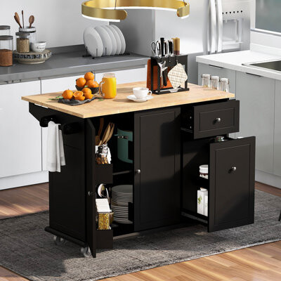 Lark Manor Hallock 53.9" Kitchen Island with Drop Leaf, Rolling Kitchen ...