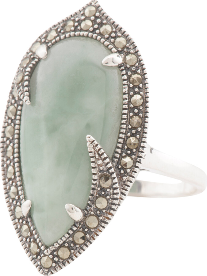 Marc Jewelry Made In Thailand Sterling Silver Jade Marcasite Tear Ring ...