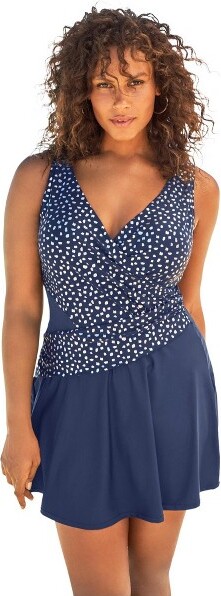 Swim 365 Women’s Plus Size Mesh-Inset Wrap Swim Dress, - Silver Foil ...