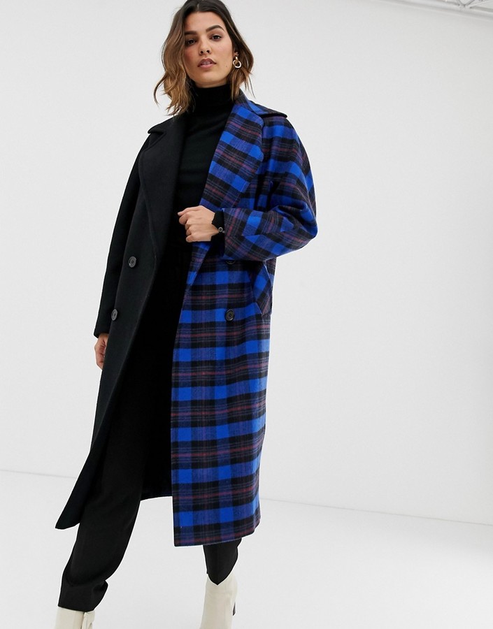 Helene Berman contrast check duster coat - ShopStyle
