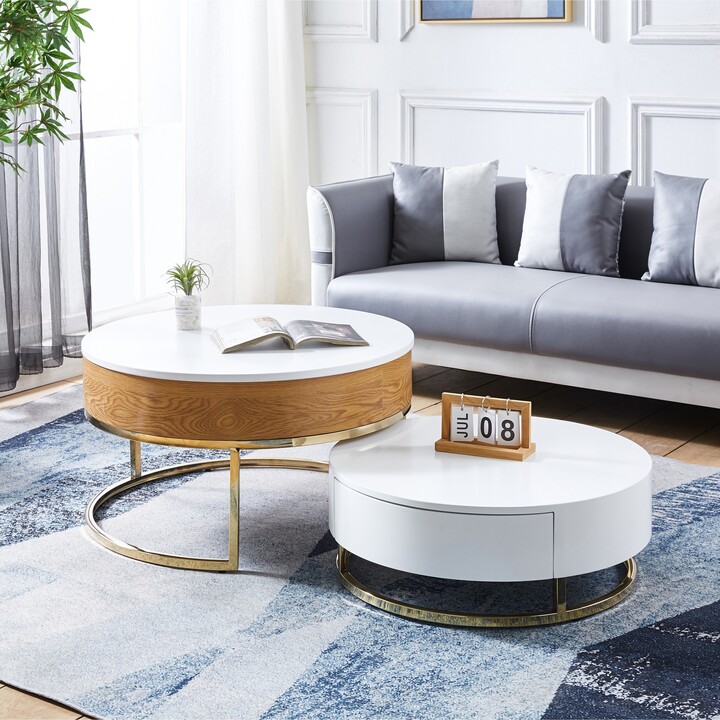 Home Solution 31.5" Modern Lift Top Round Coffee Table, Hidden Storage ...