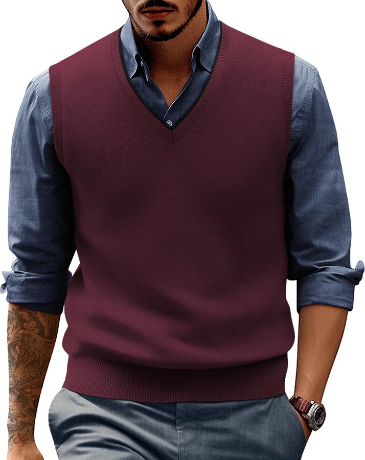 PaulJones Sweaters for Men UK Knitted Vest V Neck Jumper Ribbed Vests ...