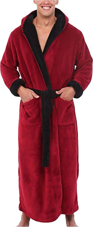 SkotO Men's Long Terry Towelling Dressing Gown with Hood Two-Tone ...