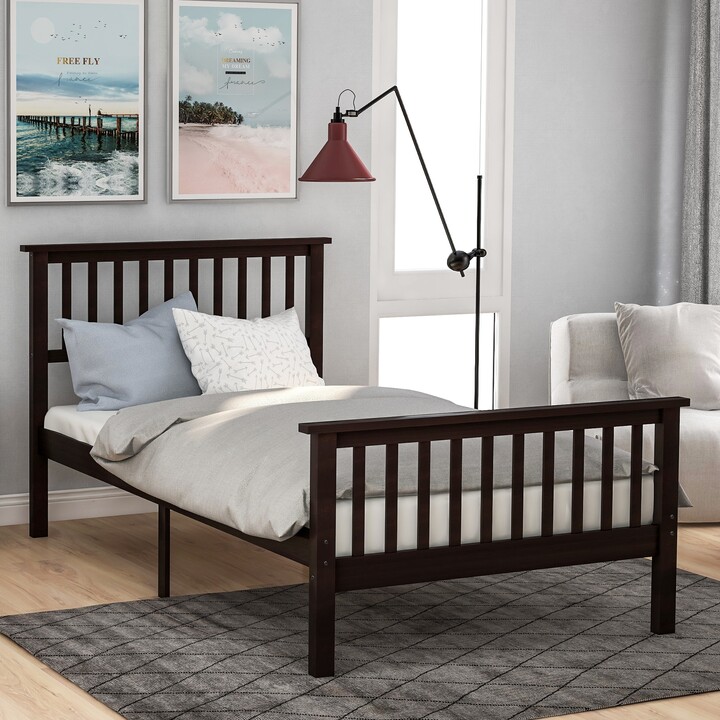 RASOO Pine Structure Wood Platform Bed Twin Bed with Headboard And ...