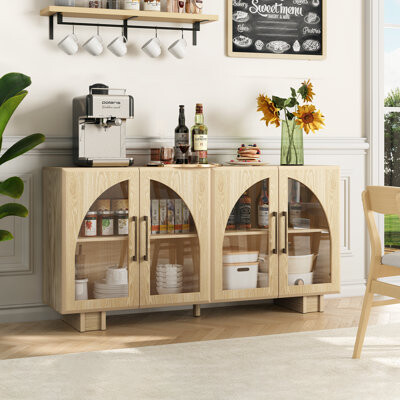 Ebern Designs Buffet Cabinet With Storage, Large Sideboard Buffet Cabinet With 4 Glass Doors ...