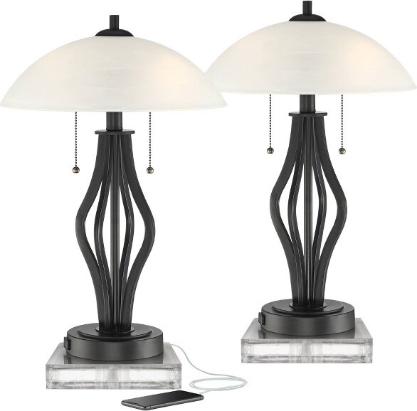 360 Lighting Heather Modern Accent Table Lamps Set of 2 with Square ...