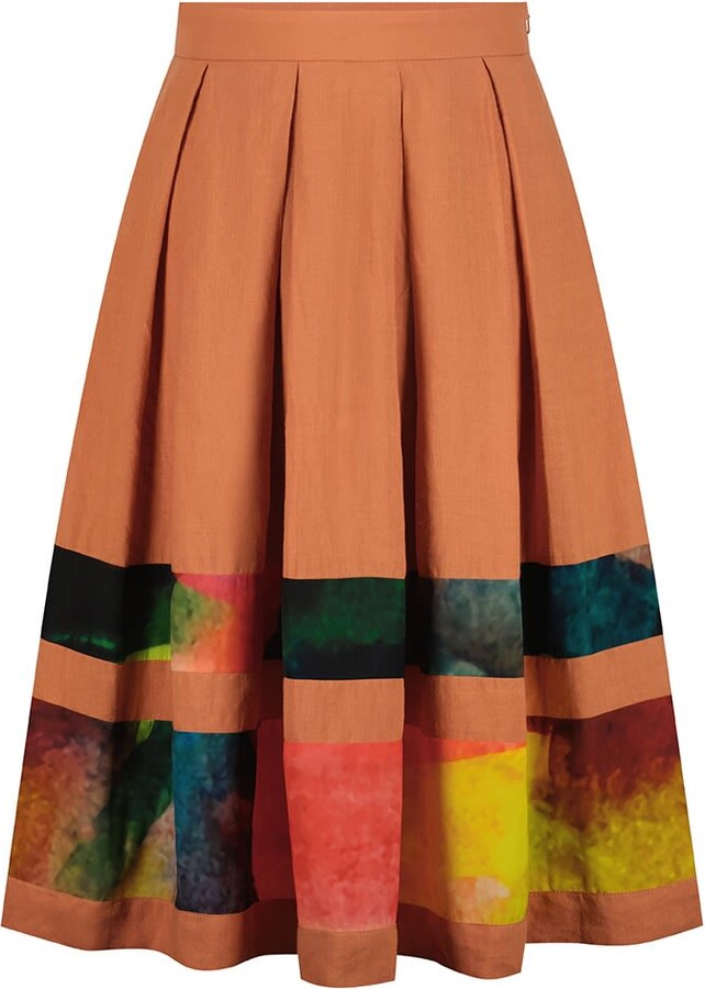 Dhara Sheth Dubai Women's Rose Gold Linen Pleated Midi Skirt - ShopStyle