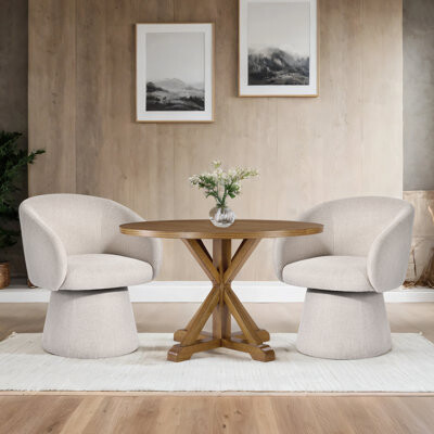 August Grove Contemporary Round Dining Table Set With Upholstered ...