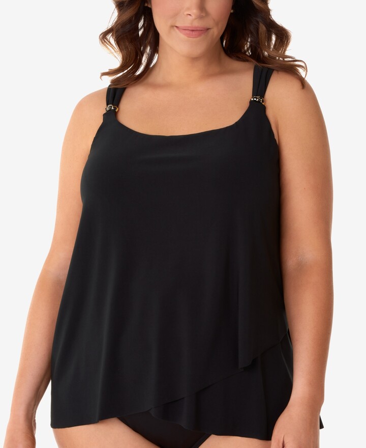 Miraclesuit Plus Size Razzle Dazzle Asymmetrical-Drape Tankini Top ...