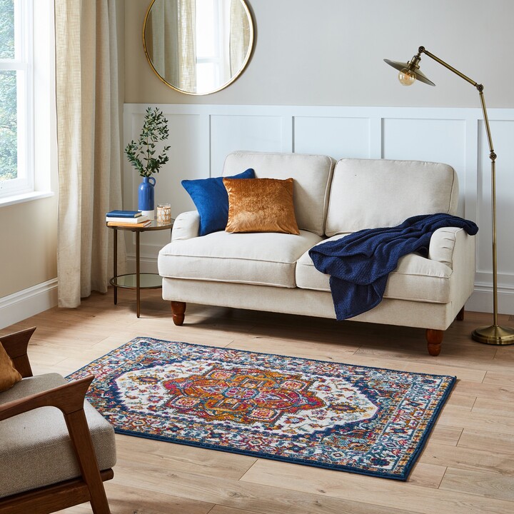 Dunelm Traditional Brights Rug Blue/Cream/Orange - ShopStyle