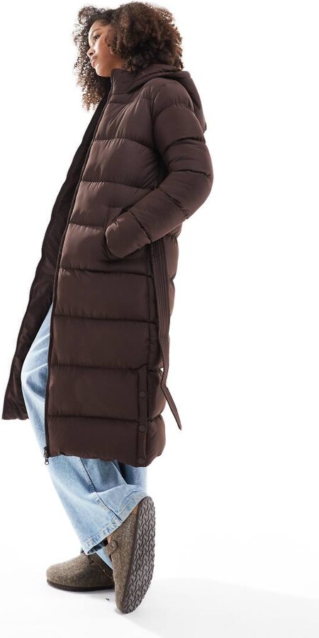 Threadbare maxi belted puffer coat in brown - ShopStyle