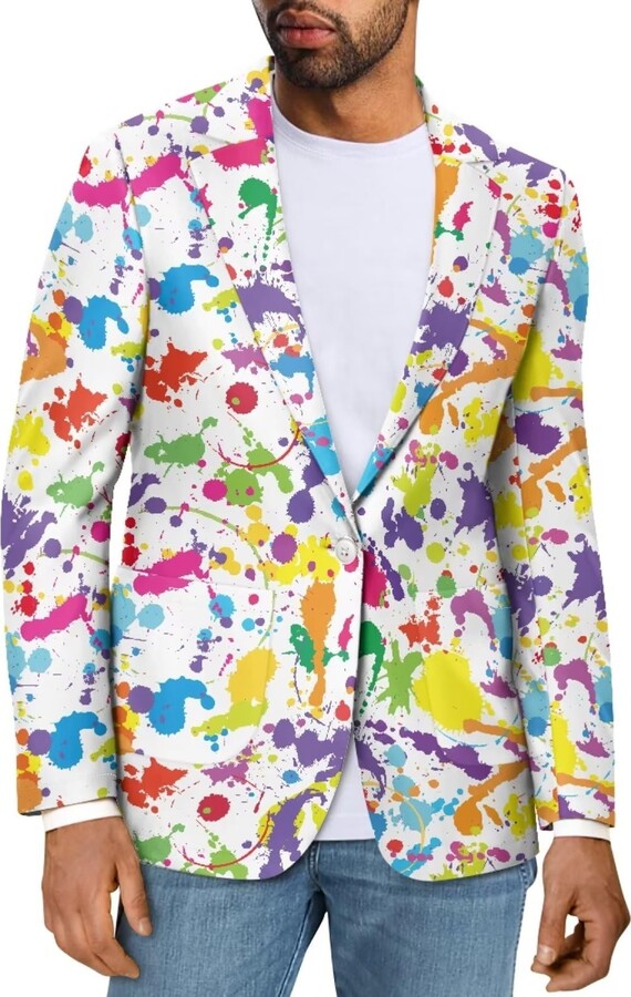 chaqlin Mens Blazer Jacket Regular Fit Art Graffiti Print Mens Casual Single Breasted One Button ...