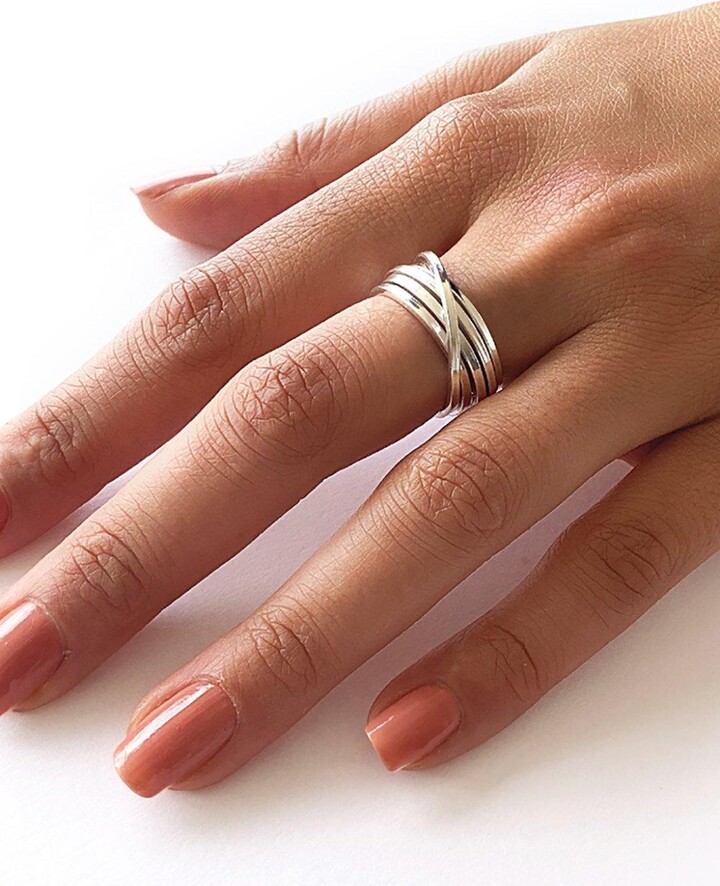 Otis Jaxon London Sterling Silver Square Wire Overlapping Ring - Grey ...