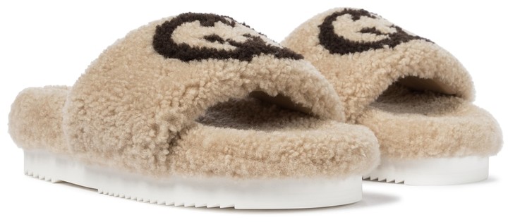 Gucci Interlocking G teddy slides - ShopStyle