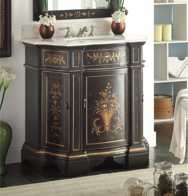 35" Benton Collection Crossfield Antique Style Black Bathroom Vanity ...