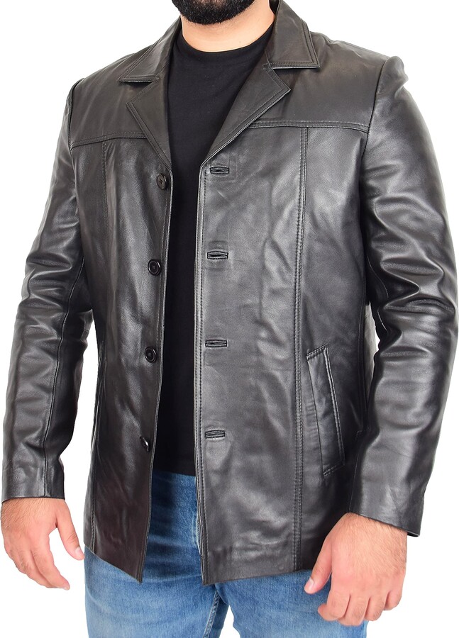 A1 FASHION GOODS Mens Leather Reefer Jacket Casual Soft Blazer Style ...