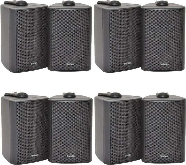 Loops 8x 70W 2 Way Black Wall Mounted Stereo Speakers 4 8Ohm Compact ...