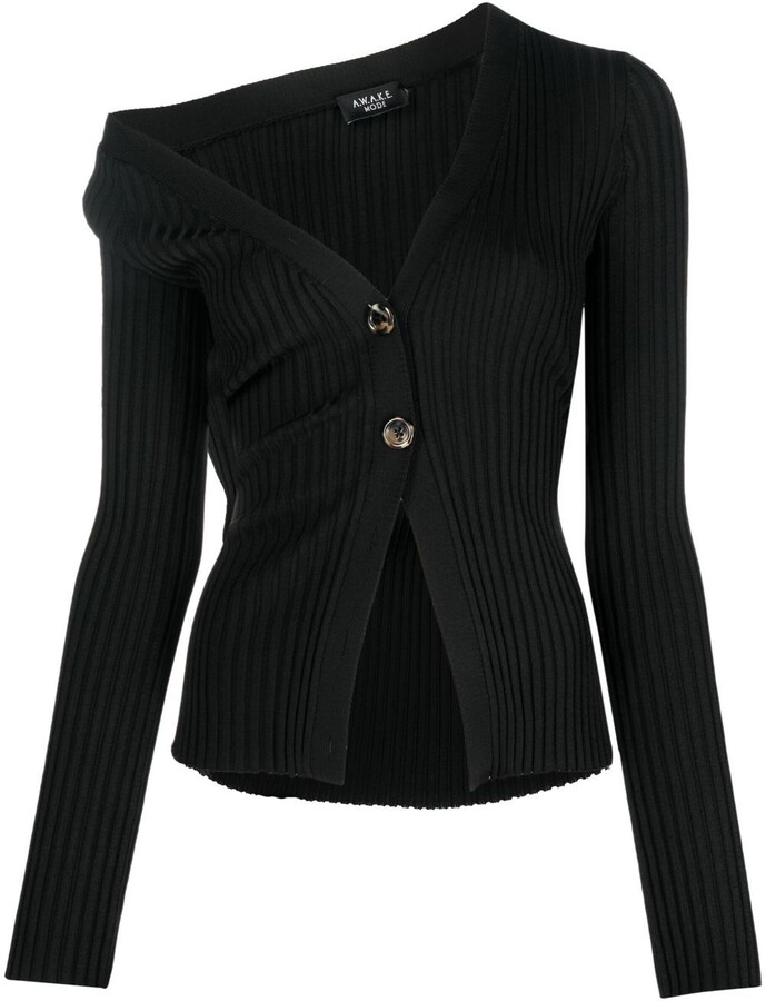 A.W.A.K.E. Mode Off-Shoulder Ribbed Cardigan - ShopStyle